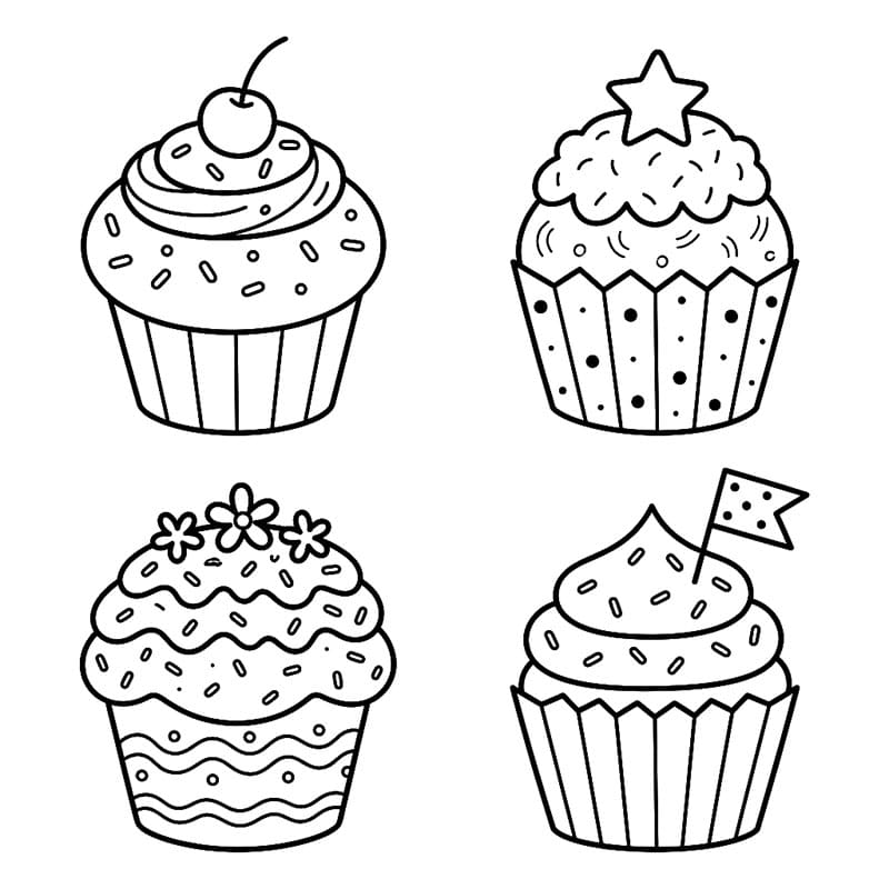 Tô màu Bộ Sưu Tập Cupcake - Trang Tô Màu Cho Bé