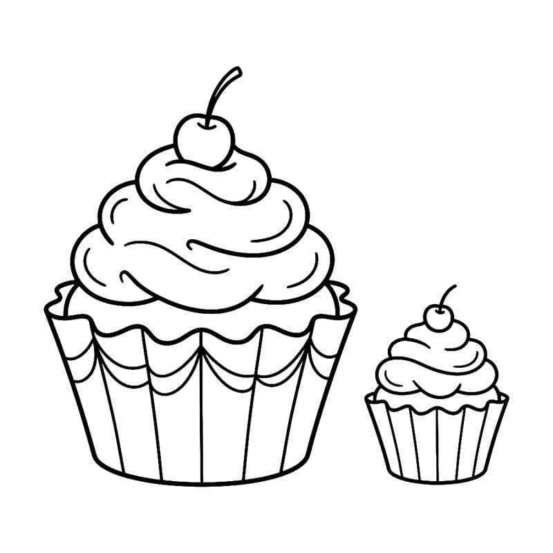 Tô màu Cặp Cupcake Lớn Và Nhỏ - Trang Tô Màu Cho Bé