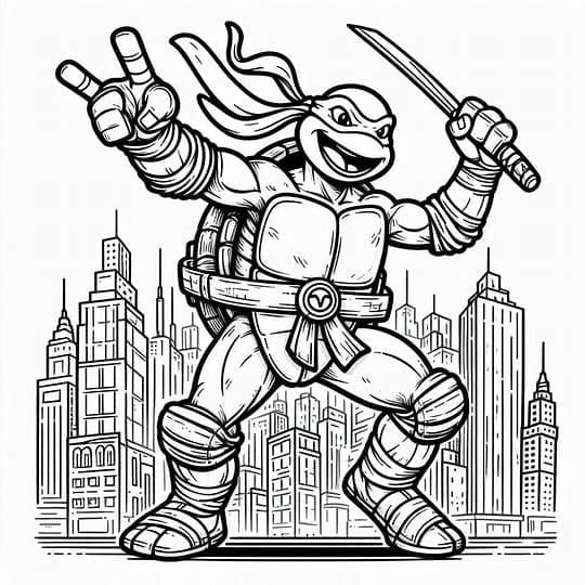 Tô màu Hình Ảnh Ninja Rùa Vui Nhộn - Trang Tô Màu Cho Bé