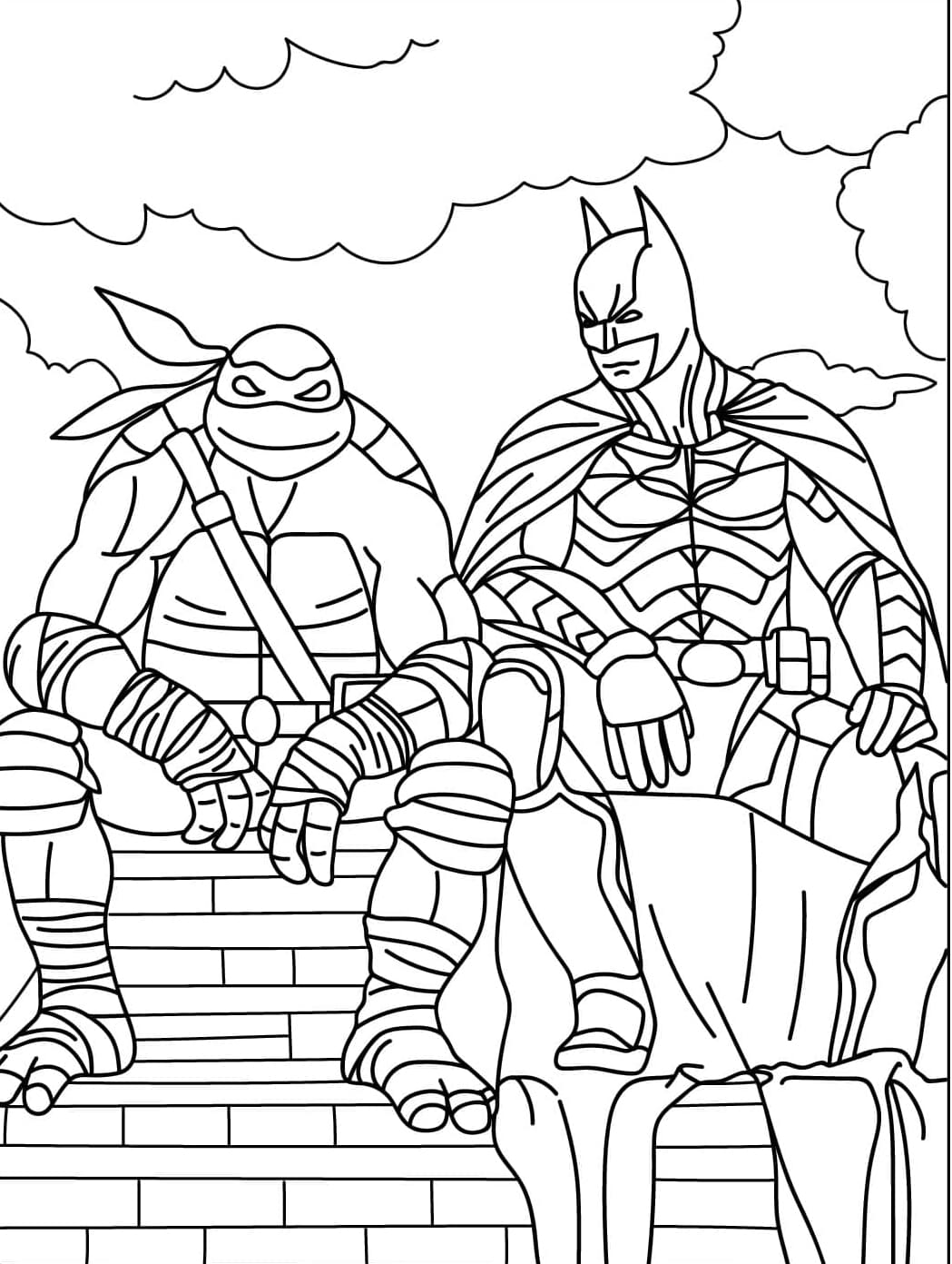 Tô màu Ninja Rùa Và Người Dơi - Trang Tô Màu Cho Bé