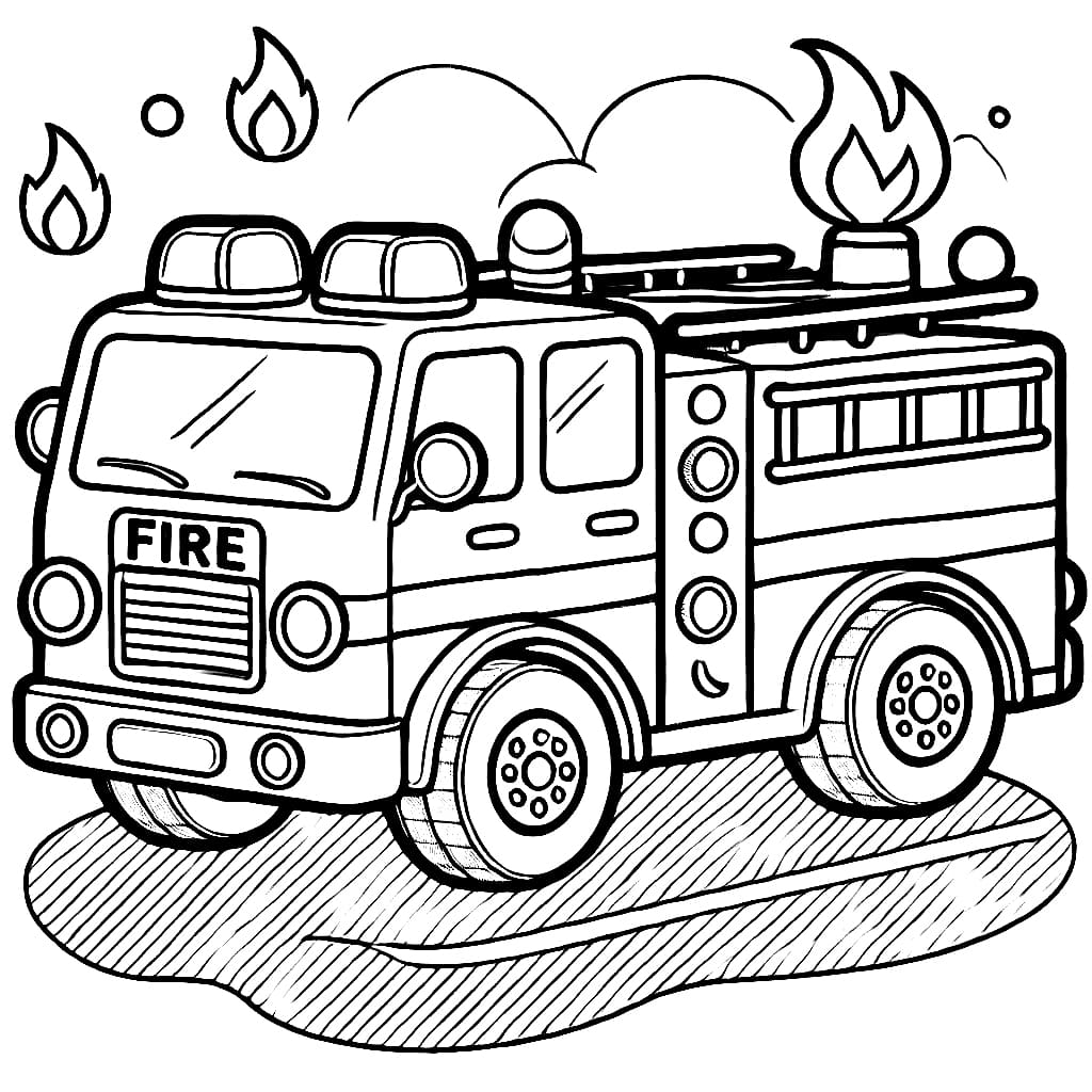 Tô màu Xe Cứu Hỏa Và Ngọn Lửa - Trang Tô Màu Cho Bé